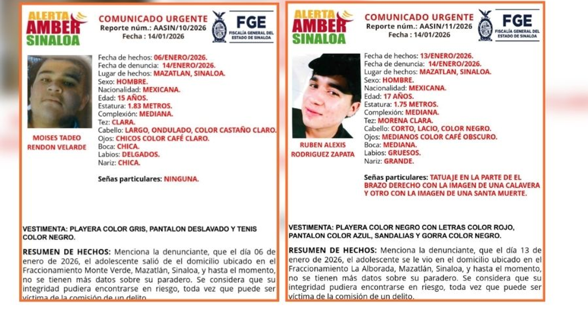 Alerta Amber activa por desaparición de dos menores en Mazatlán ...